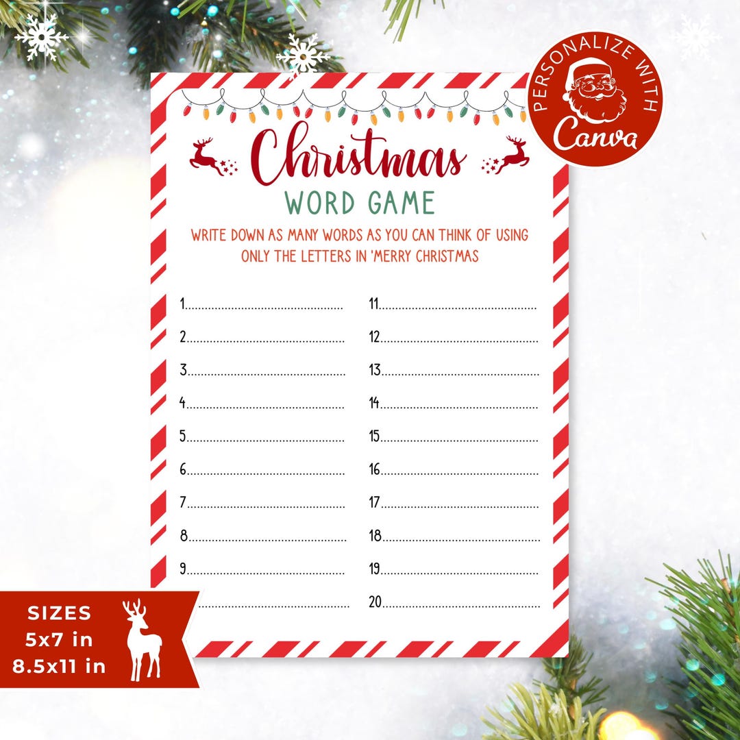 Christmas Word Game – Printable Canva Template for Holiday Parties ...