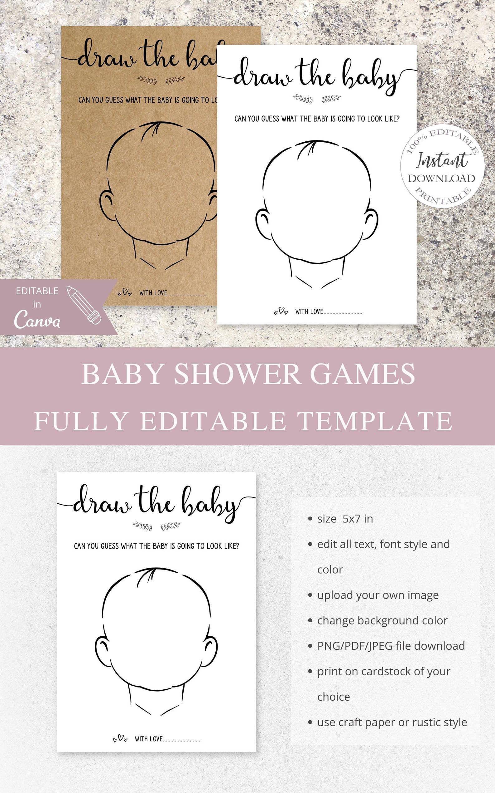Baby Shower Draw the Baby Game Printable Baby Shower Games | Etsy Canada