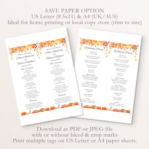 Fall Wedding Program Template, Editable Autumn Program Fan, Printable Ceremony Program, Wedding ...