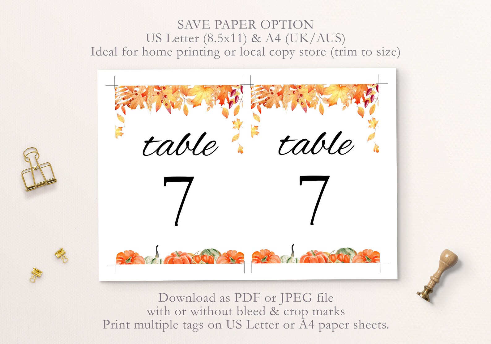 Fall Wedding Table Numbers Template Printable Fall Wedding - Etsy