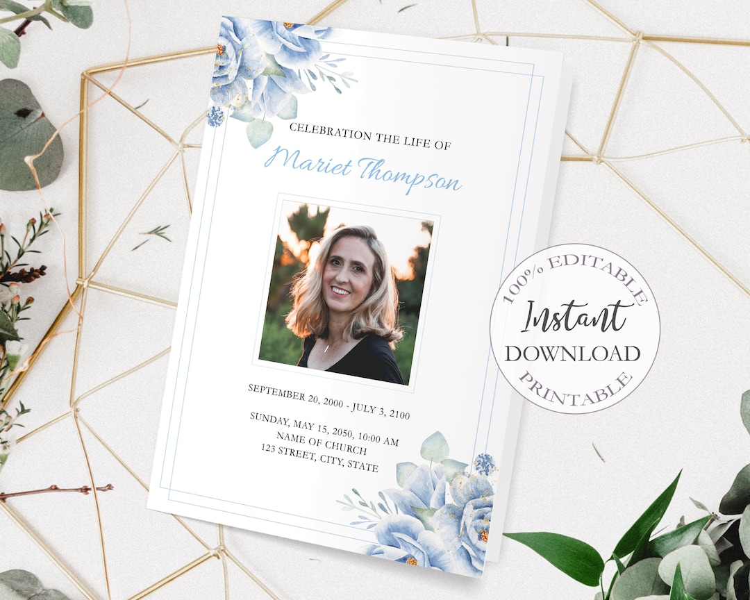 Floral Funeral Program Template, Printable Celebration of Life Bifold ...