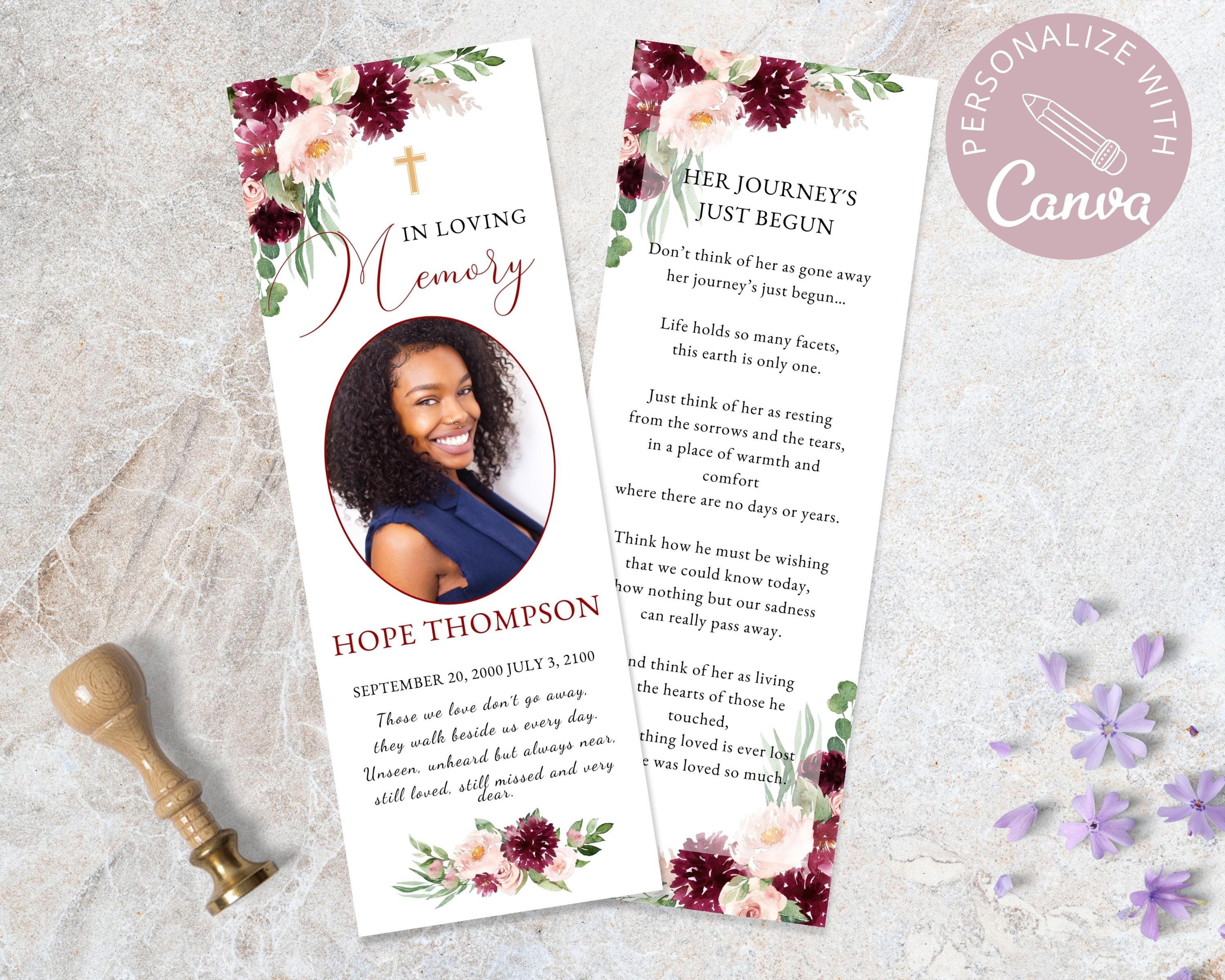 Funeral Bookmark Editable Canva Template in Loving Memory - Etsy