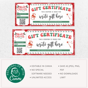 Editable Christmas Gift Certificate | Canva Template for Holiday ...