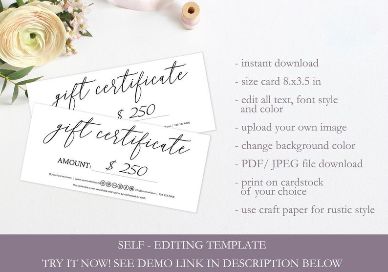 Gift Certificate Template Printable Editable Etsy Gift Card - Etsy