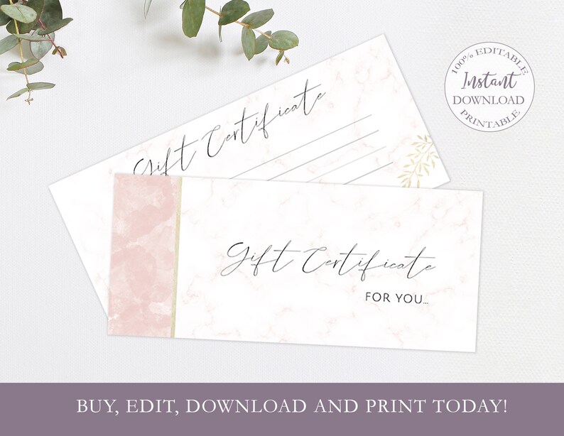 Gift Certificate Template Editable DIY Gift Cards Printable - Etsy