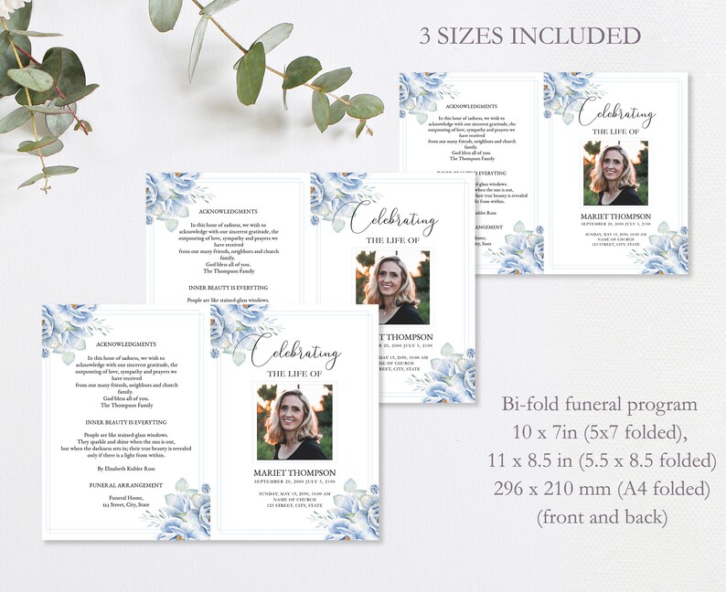 Funeral Program Template Blue Floral Memorial Service - Etsy Canada