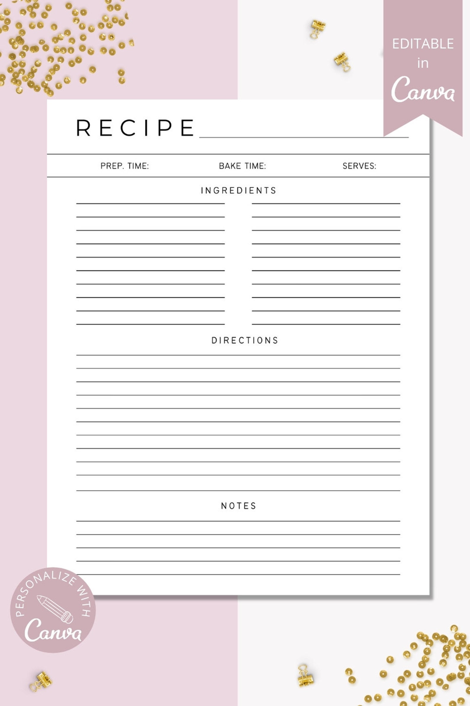 Recipe Card Editable Template Custom Recipe Cards Printable - Etsy