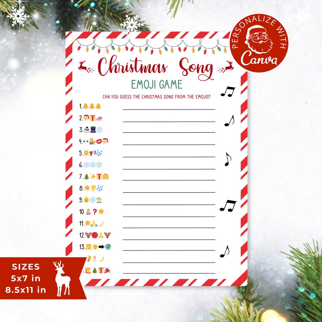 Editable Christmas Song Emoji Game | Canva Template, Fun Group Party ...