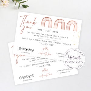 Thank You Business Cards Template, Editable Thank You for Order ...