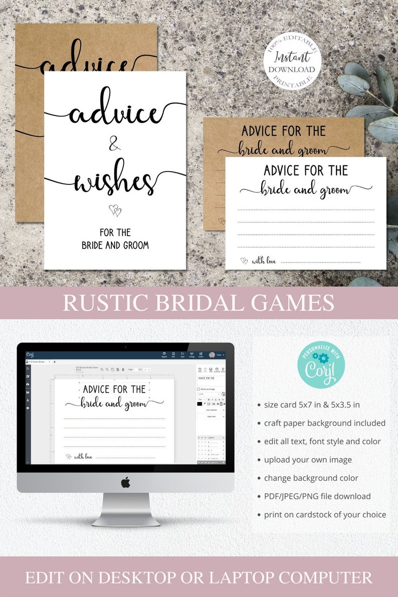 Advice for the Bride Bridal Shower Game Template Editable | Etsy