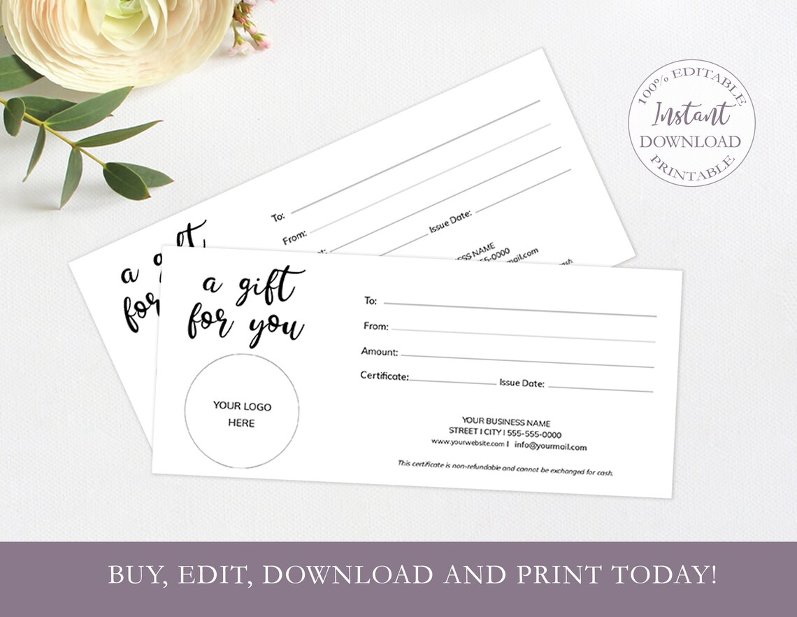 Gift Cards Editable Template Rustic A Gift For You Card | Etsy