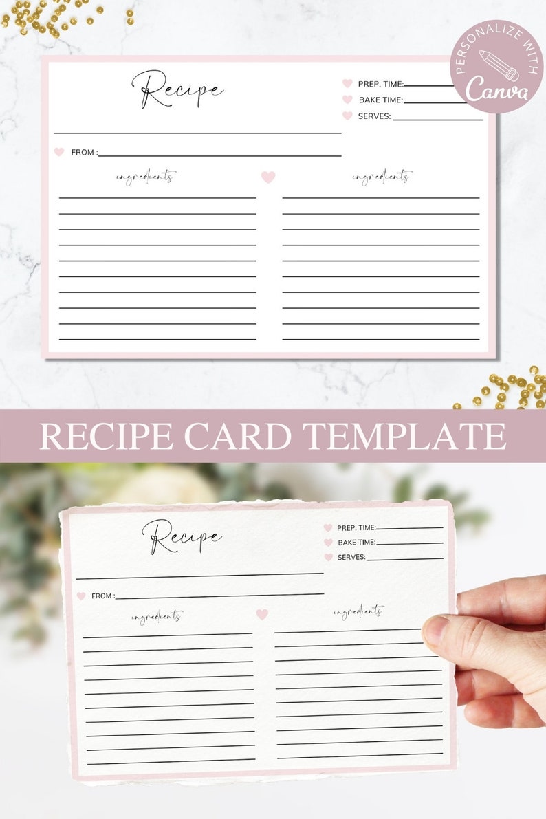 Recipe Card Template Editable Custom Recipe Cards Printable | Etsy