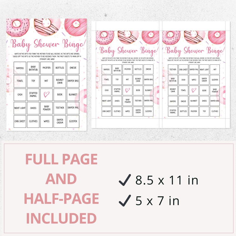 Donut Baby Shower Bingo Canva Template | 50 Fun Baby Shower Game for ...