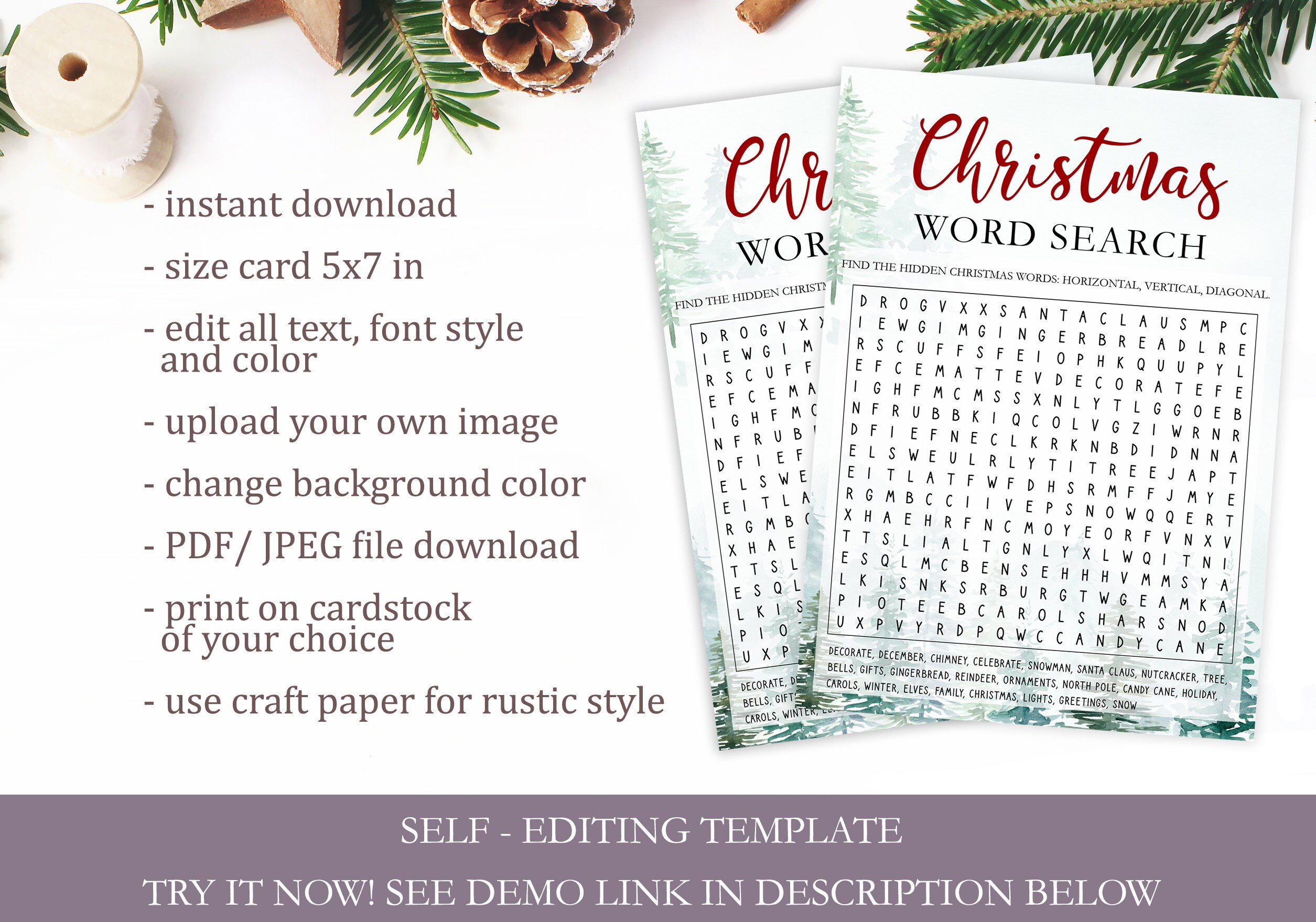 Christmas Word Search Game Editable Holiday Party Family - Etsy