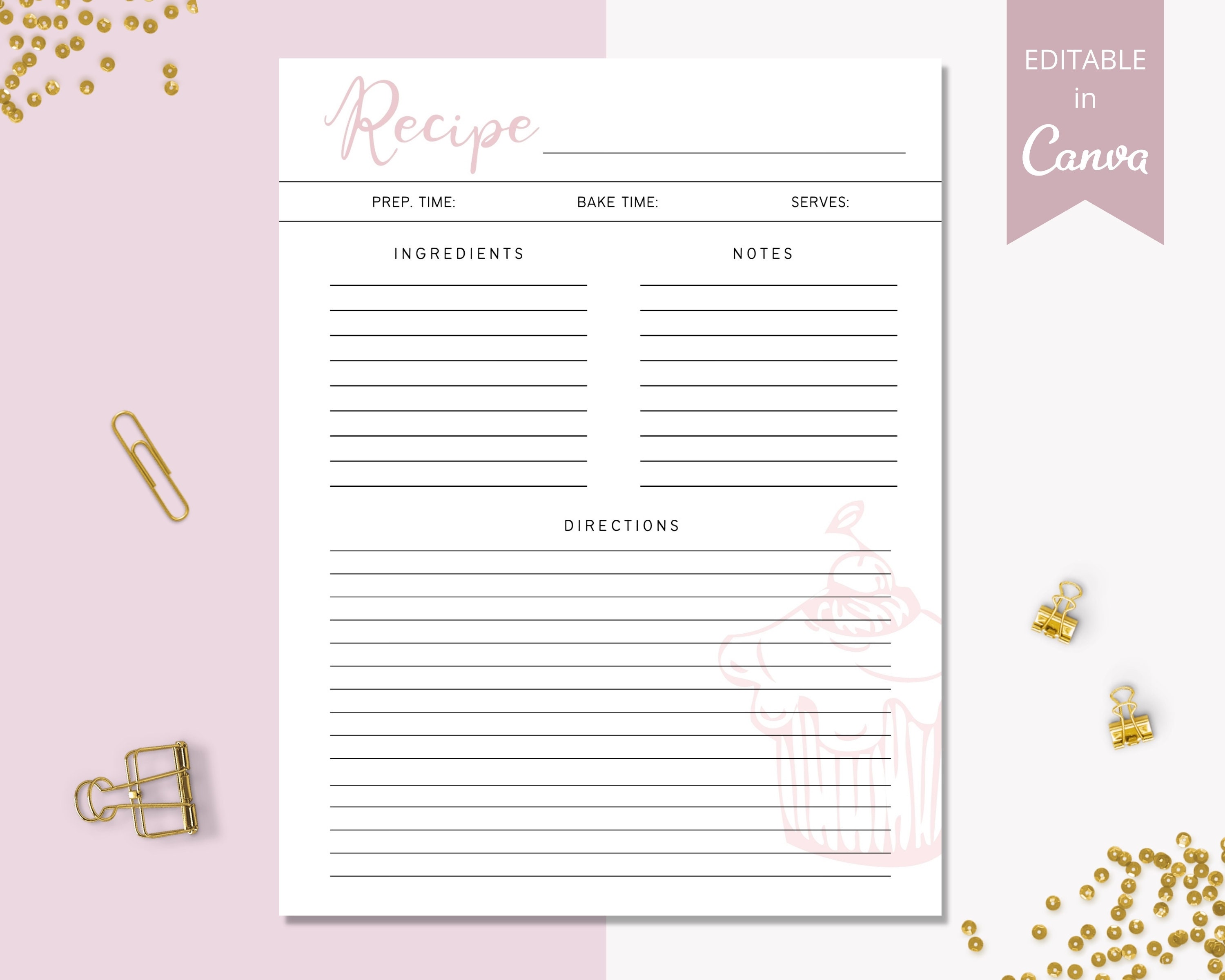 Recipe Card Template Editable Family Recipe Printable Custom | Etsy