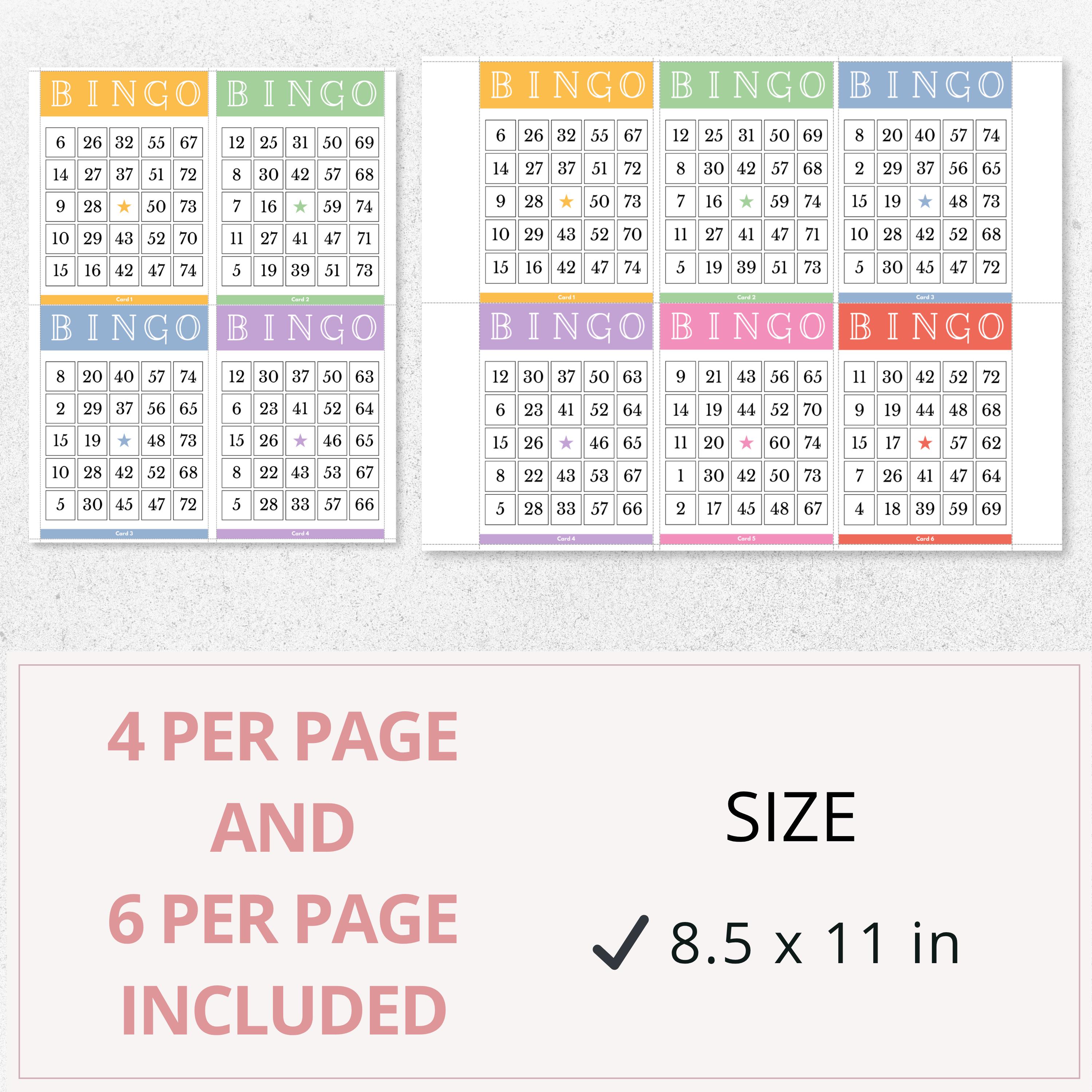 100 Printable Bingo Cards | 1, 2, 4 and 6 per Page, Custom Bingo Card ...