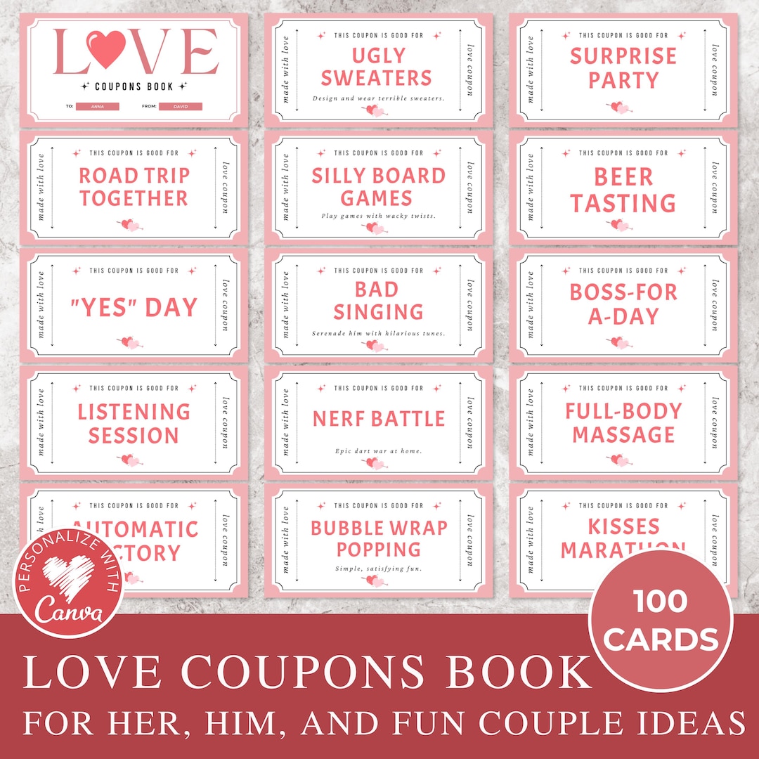 Printable Love Coupon Book Template for Him, Editable Valentine Gift ...