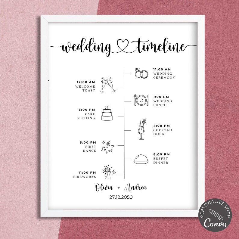 Wedding Timeline Sign Canva | Editable Wedding Itinerary Template ...