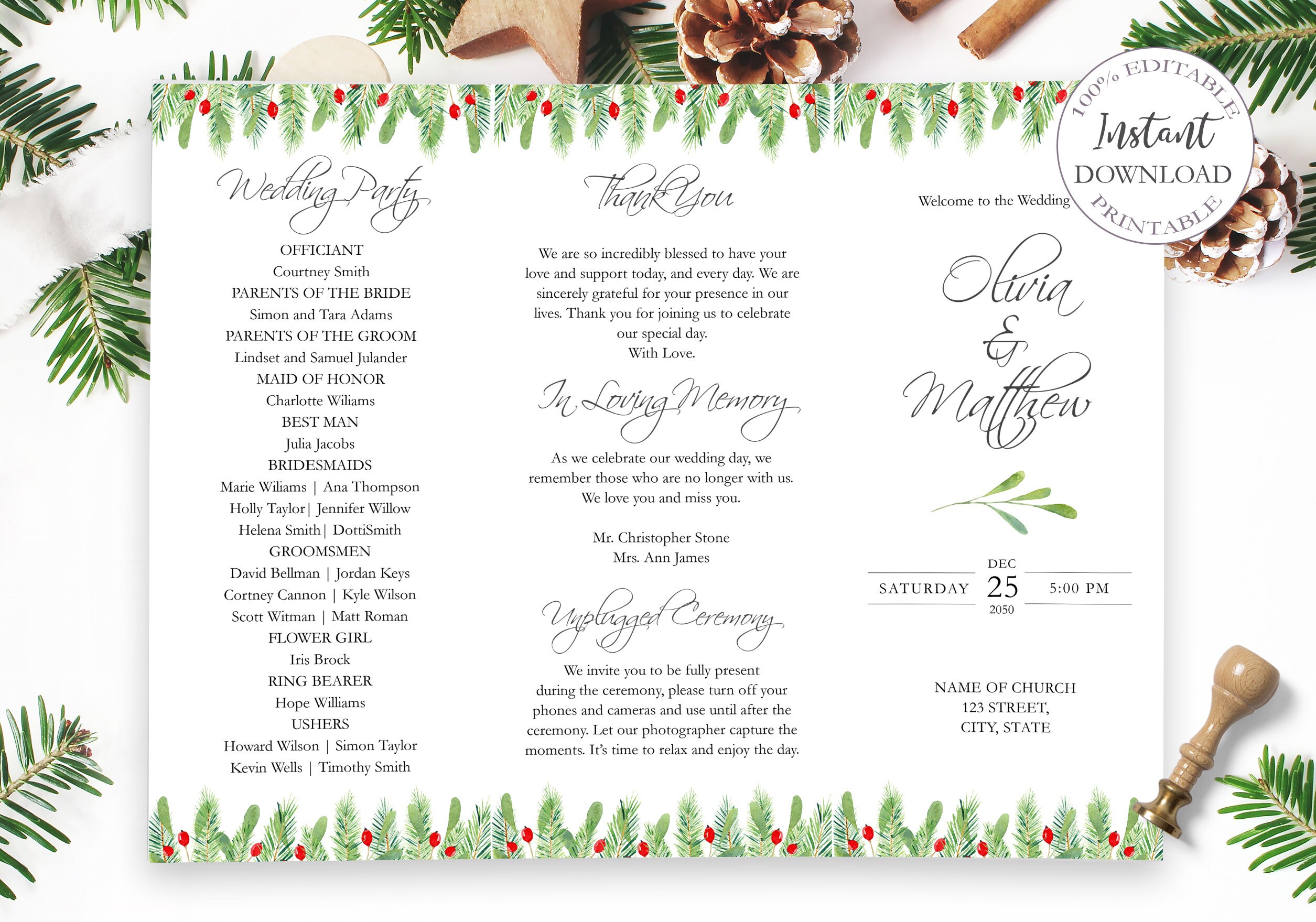 Christmas Party Program Template Editable Winter Wedding | Etsy