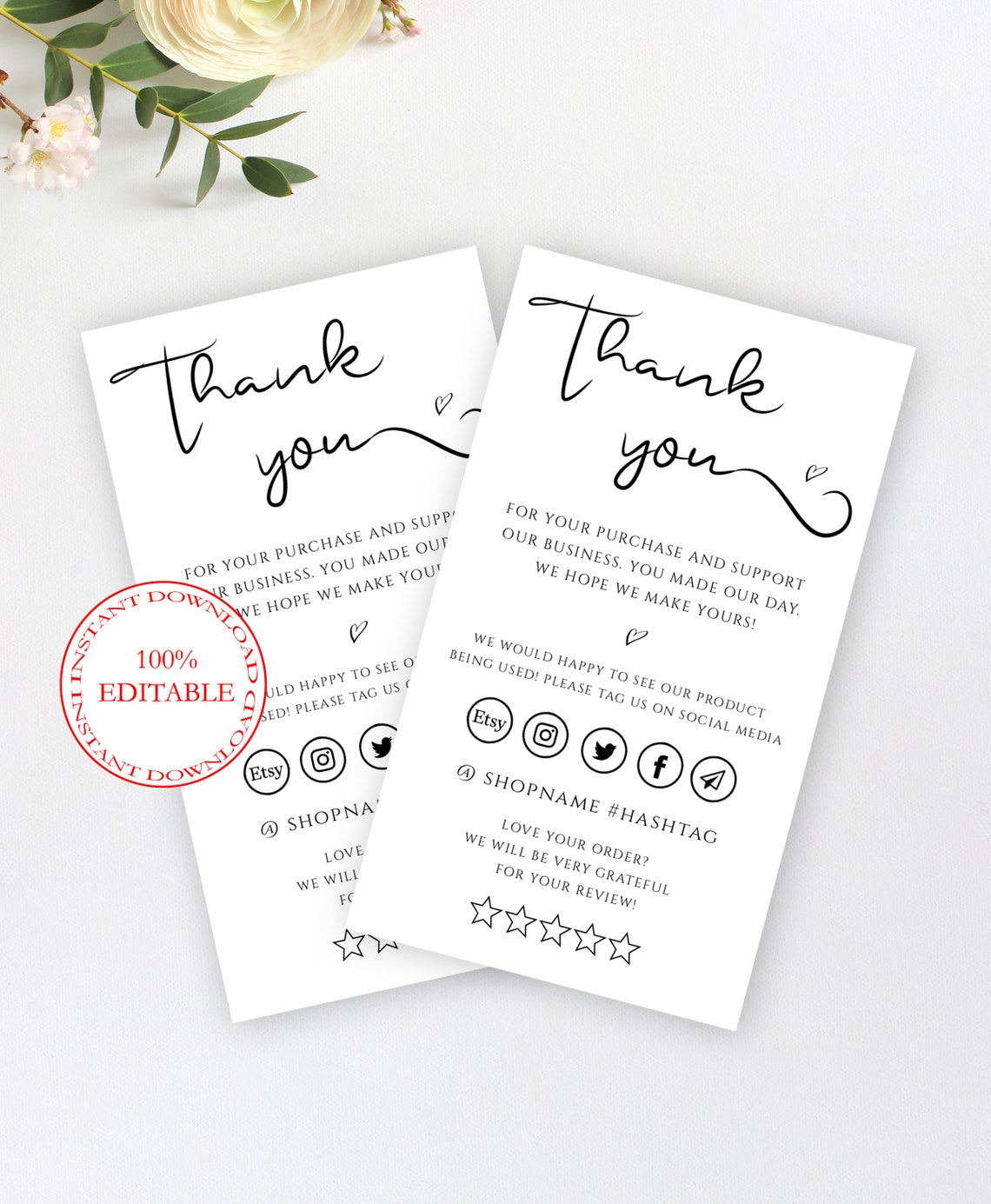 Thank You Insert Card Customer Thank You for Order Template | Etsy
