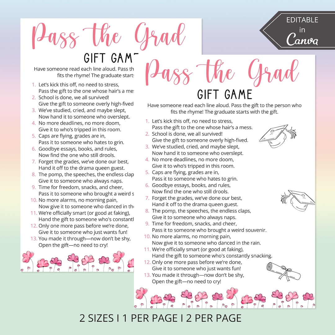 Pass the Prize Graduation Games | Gift Exchange Ice Breaker Canva ...