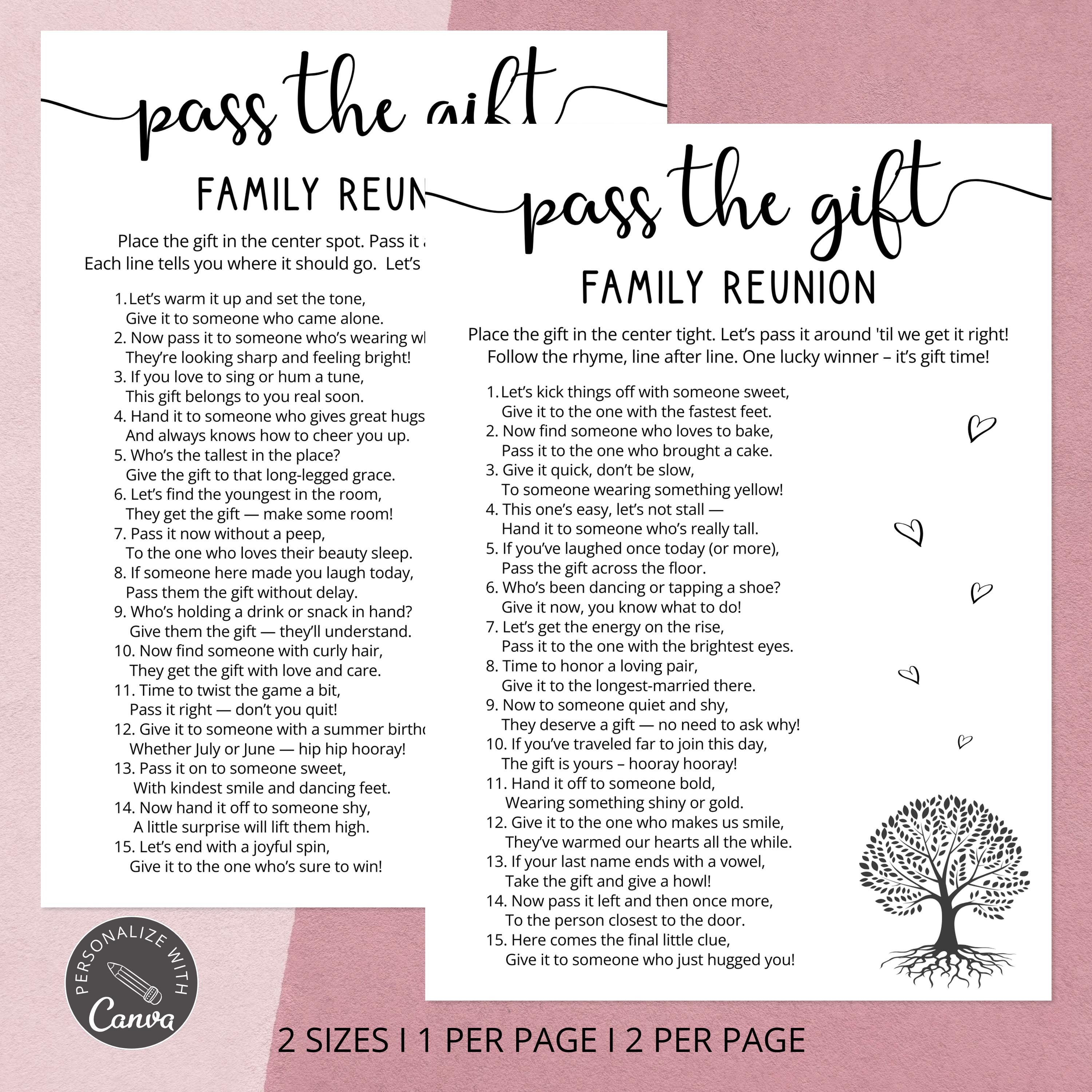 Pass the Gift Poem Game for Family Reunion | Ice Breaker Activities for ...