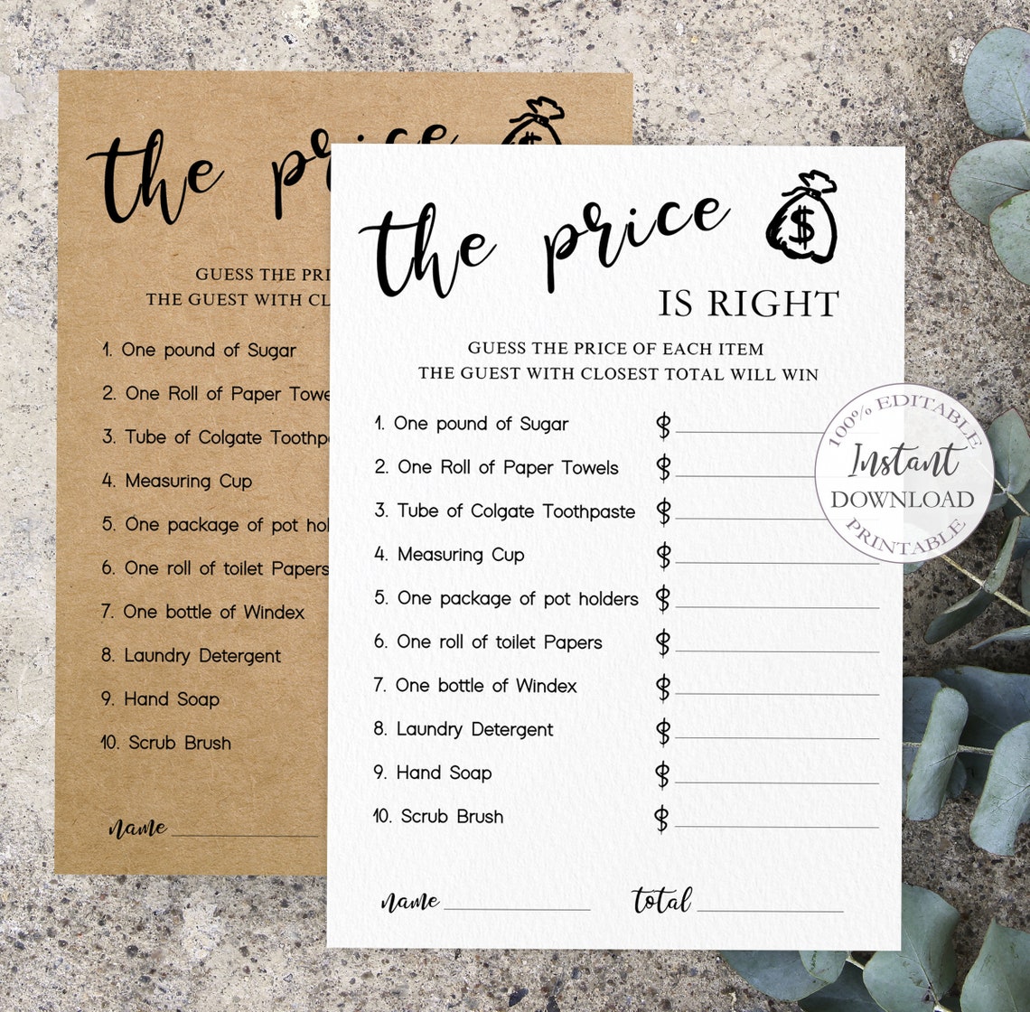 Editable the Price is Right Game Bridal Shower Rustic Custom | Etsy