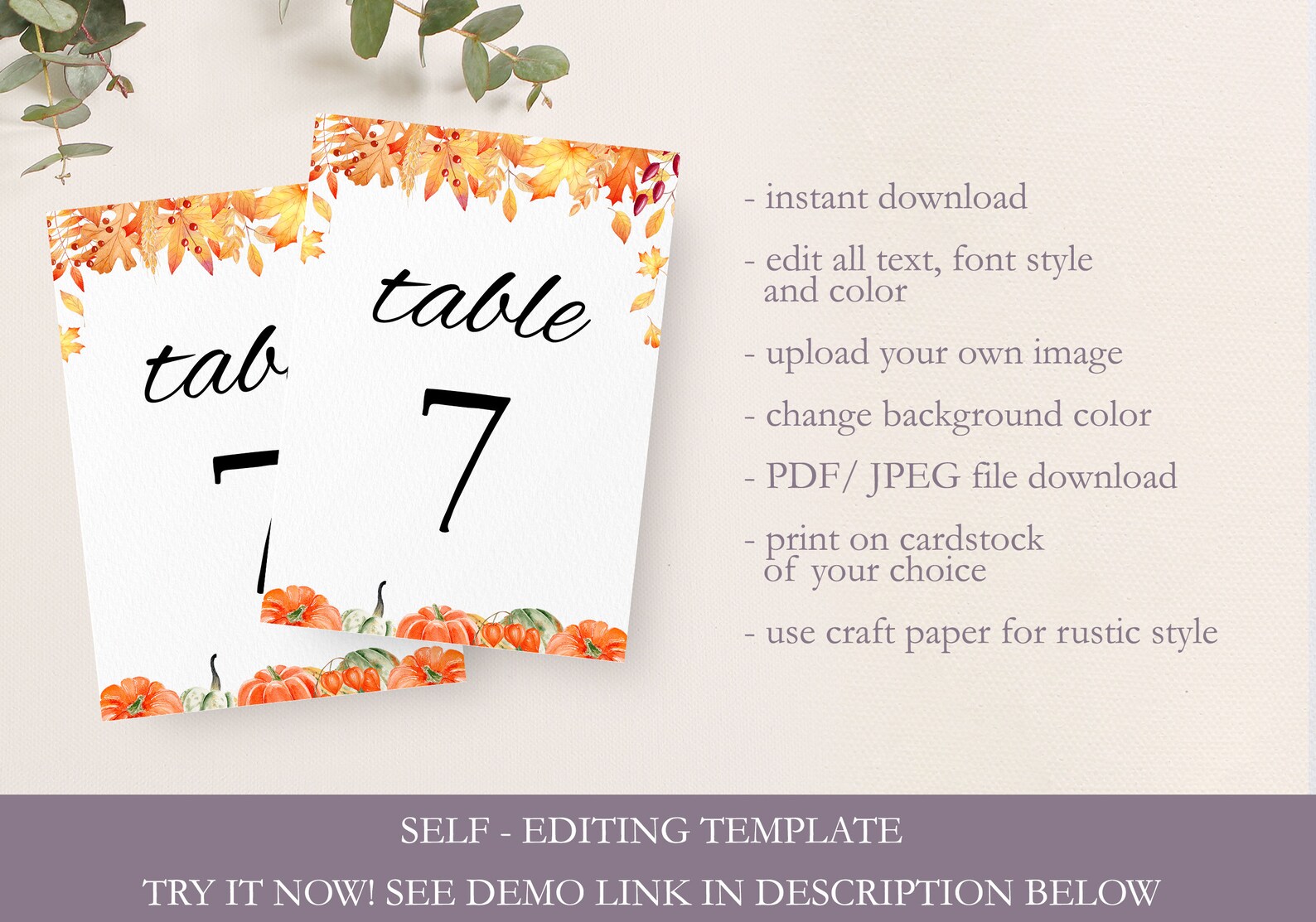 Fall Wedding Table Numbers Template Printable Fall Wedding - Etsy