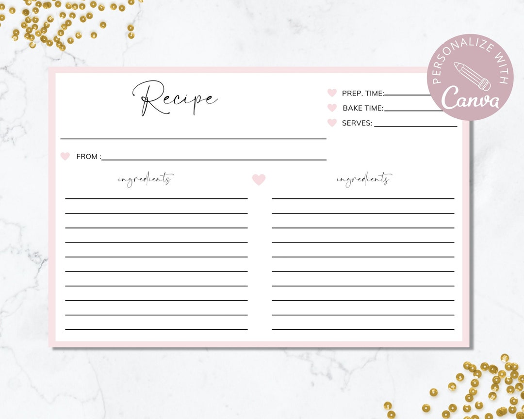 Recipe Card Template Editable, Custom Recipe Cards Printable, Recipe ...