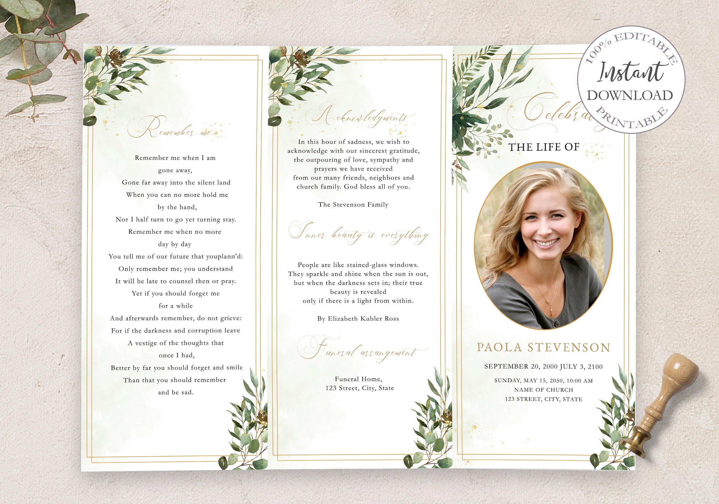 Editable Funeral Program Printable Obituary Template - Etsy Canada