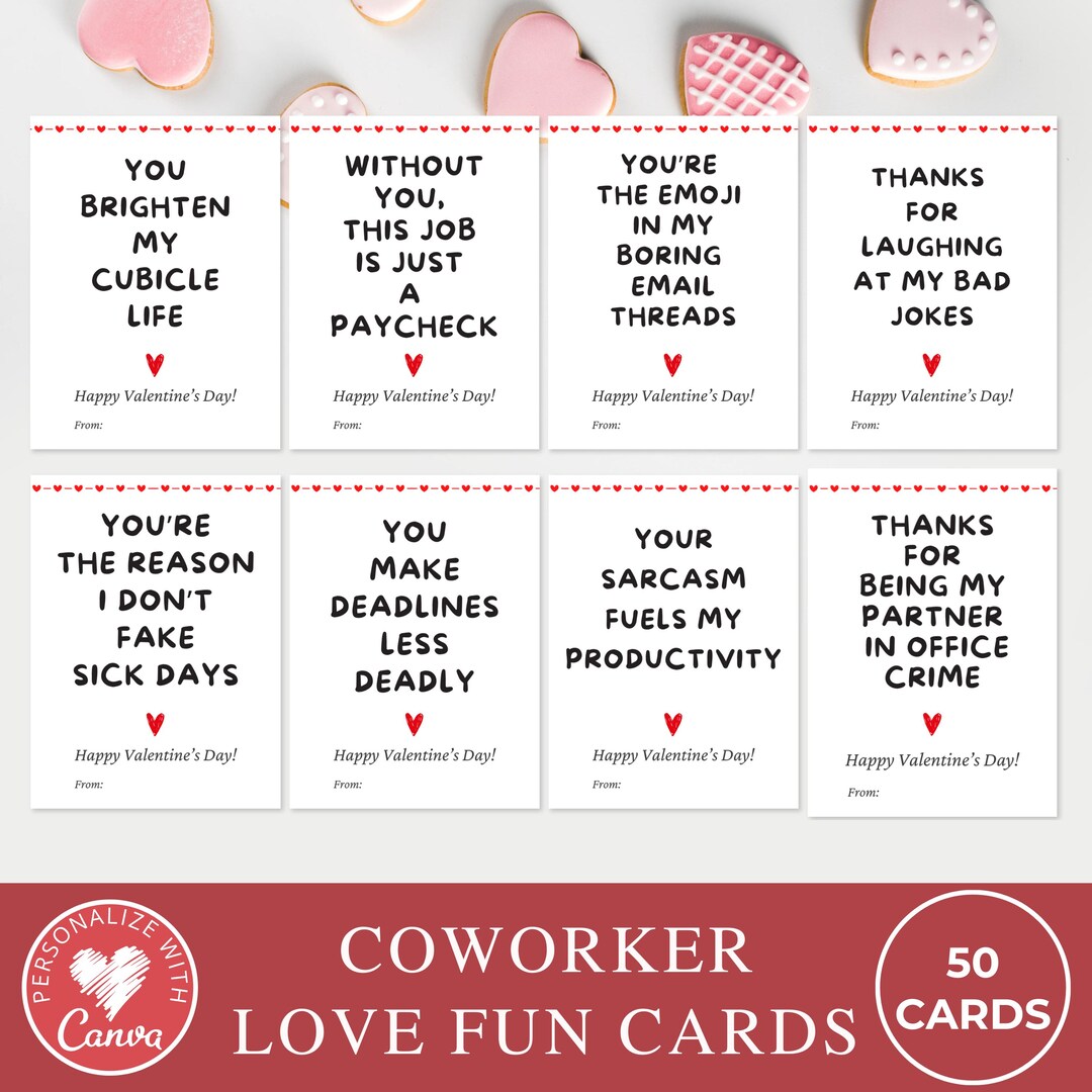 Coworker Valentines | Editable Canva Template, Funny Office Valentines ...