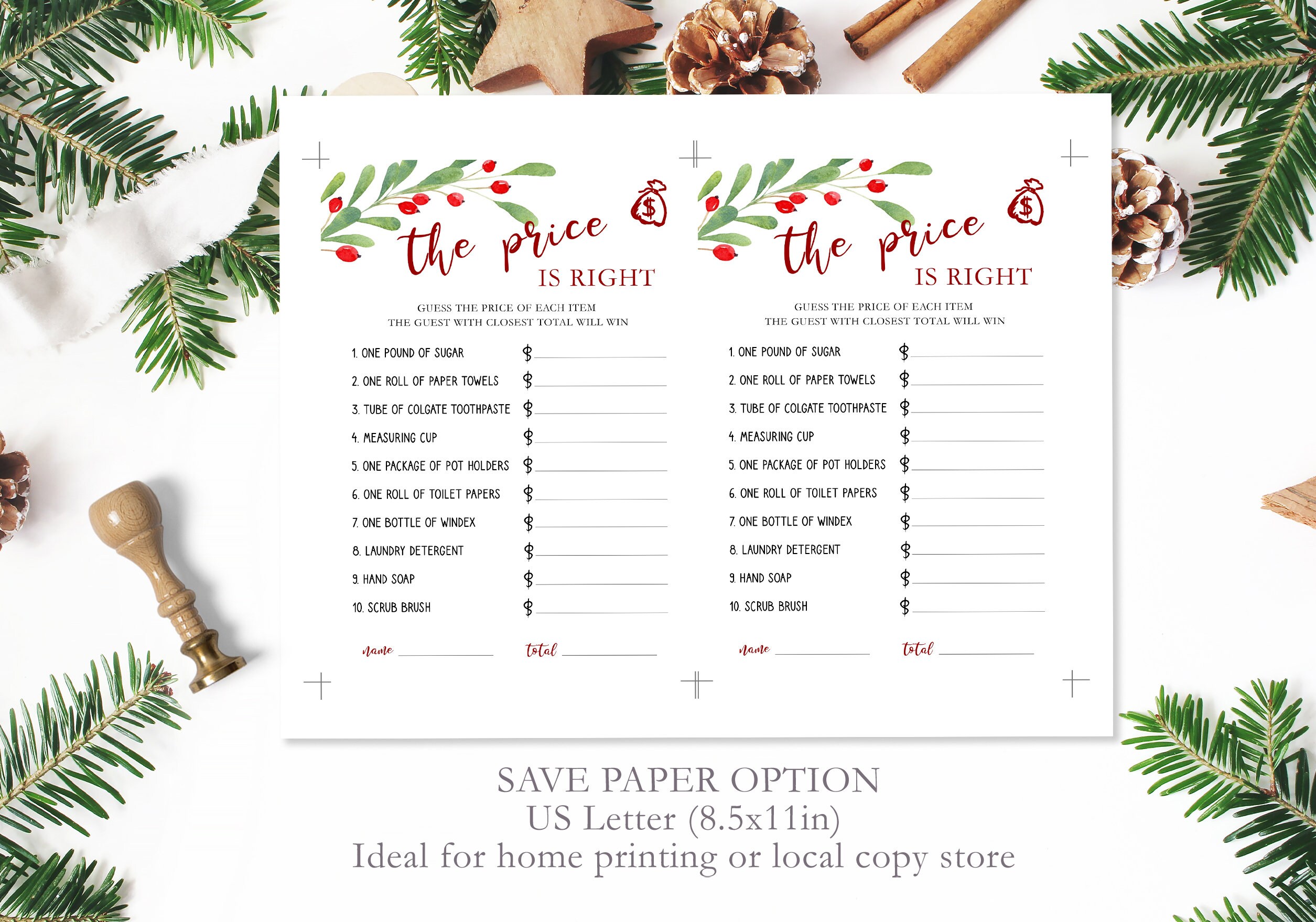 The Price is Right Christmas Bridal Shower Games Editable - Etsy