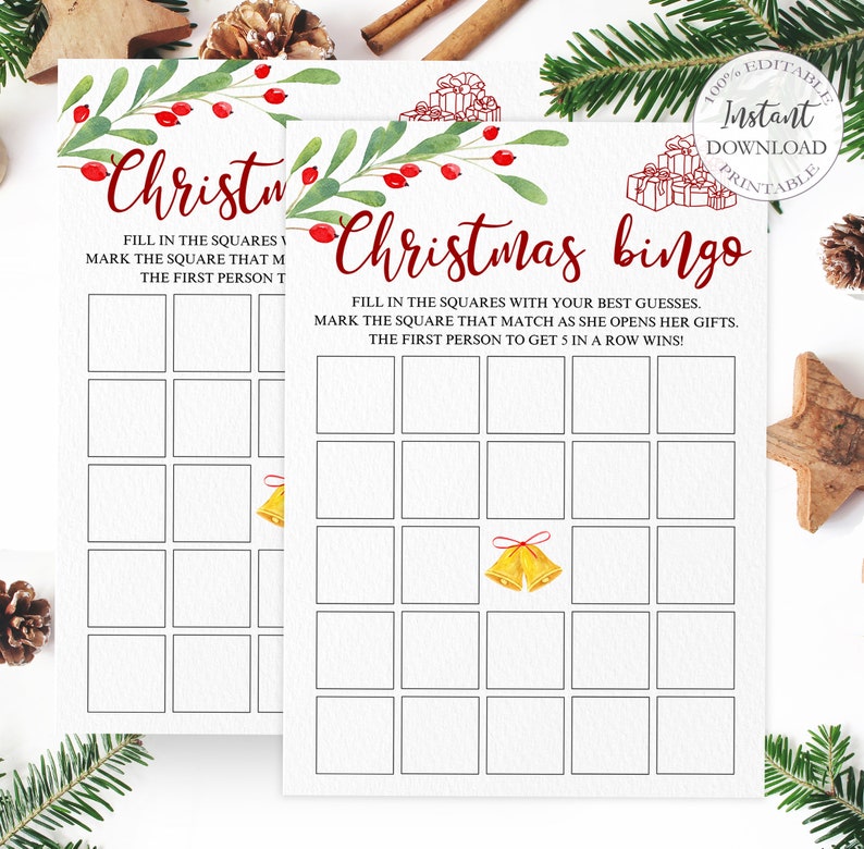 Christmas Bingo Editable Editable Christmas Bridal Shower - Etsy