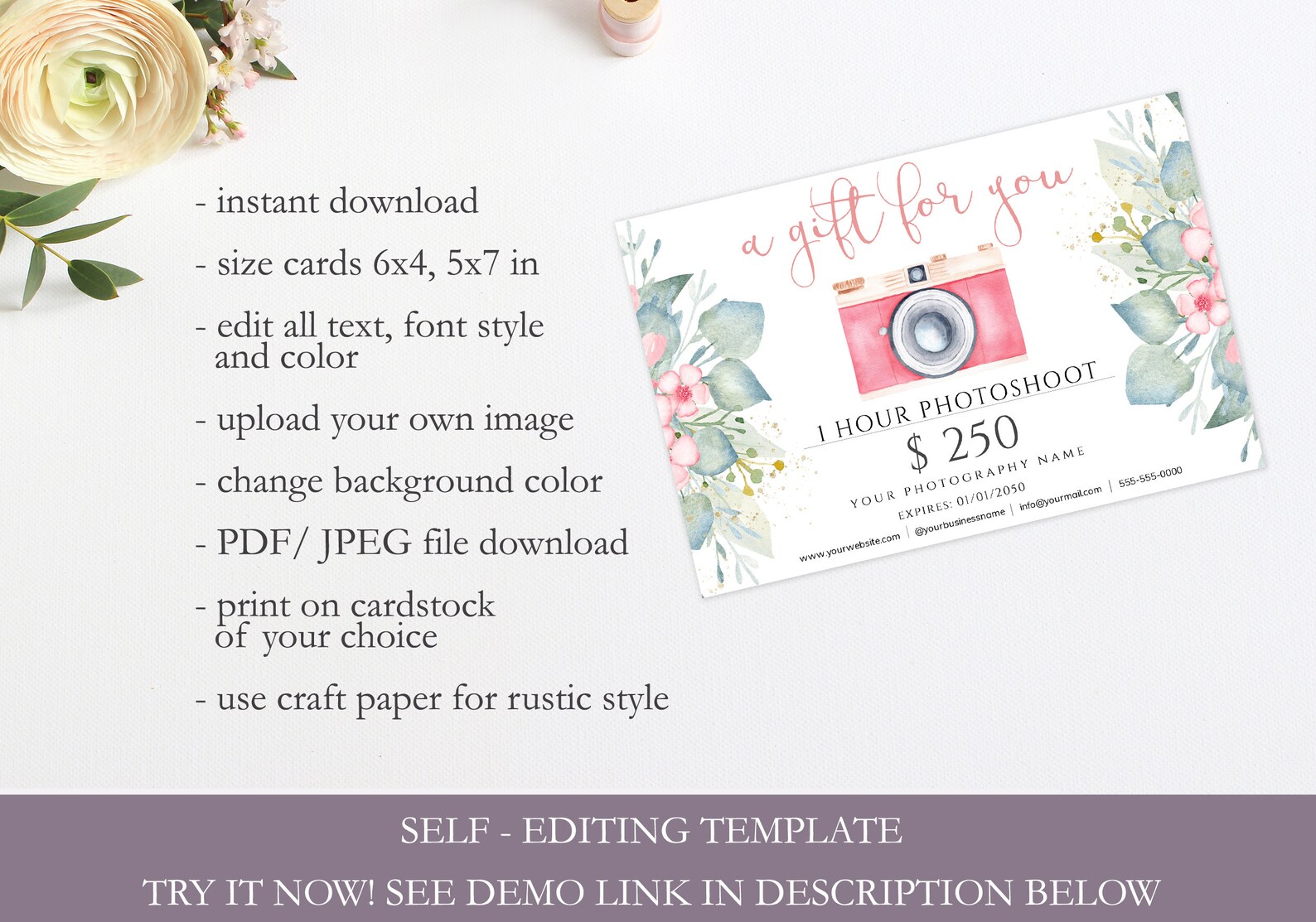 Photography Gift Certificate Template Printable Gift Ideas - Etsy