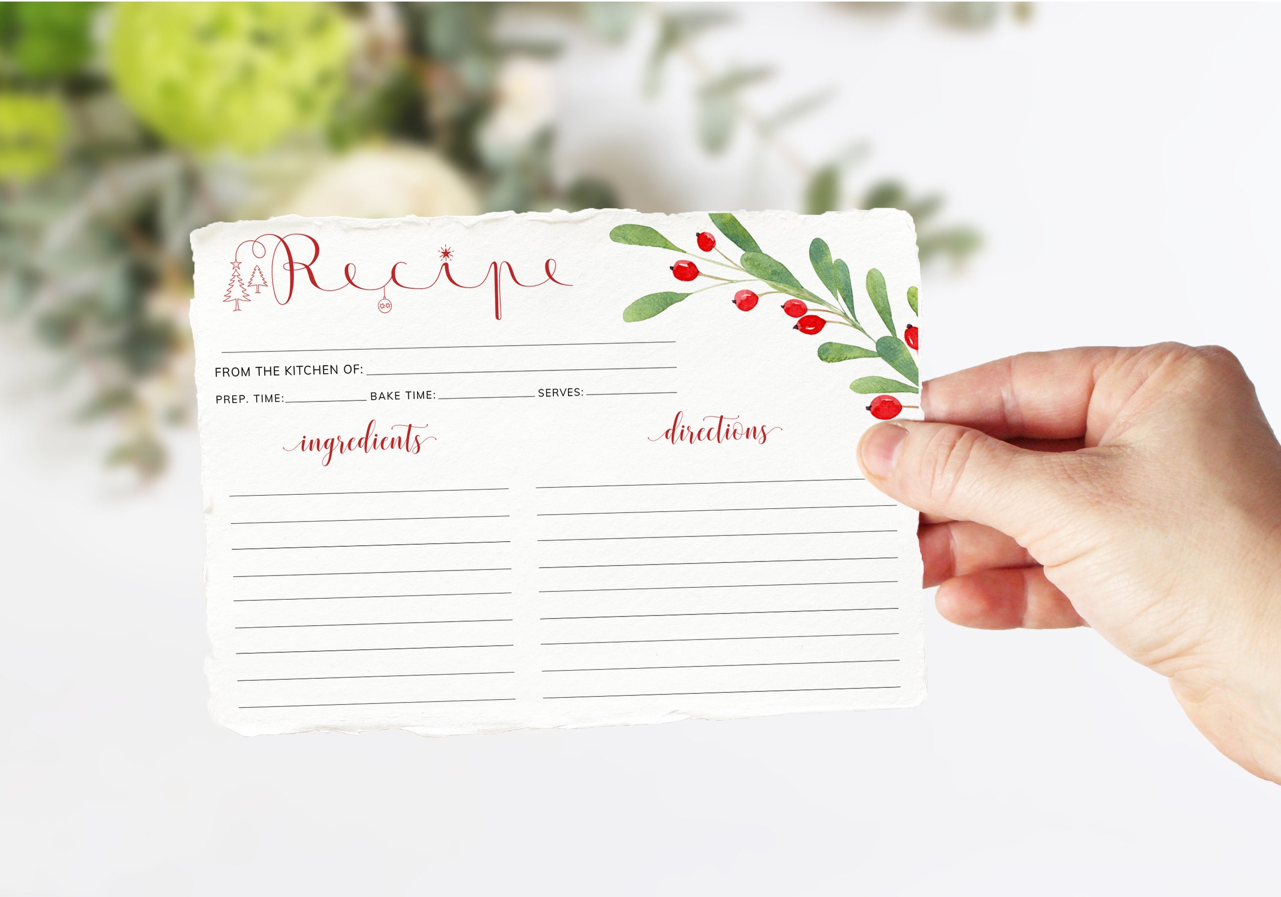 Christmas Recipe Cards Printable Holiday Recipe Card | Etsy