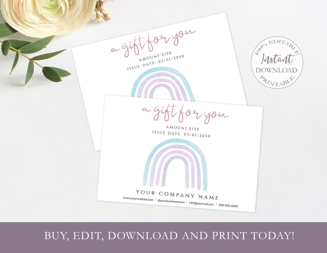 Rainbow Gift Card Template Small Business Gift Certificate - Etsy