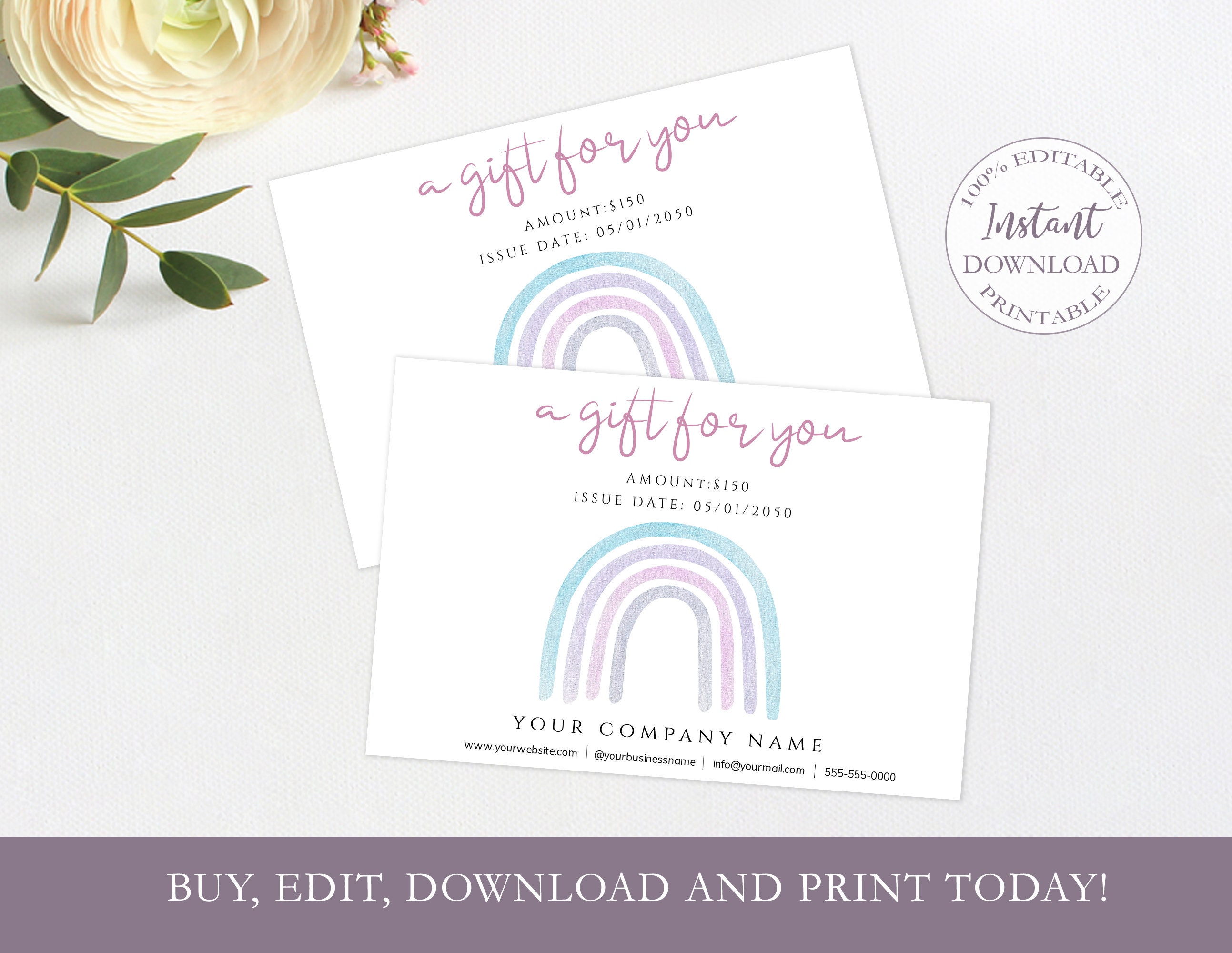 Rainbow Gift Card Template Small Business Gift Certificate | Etsy