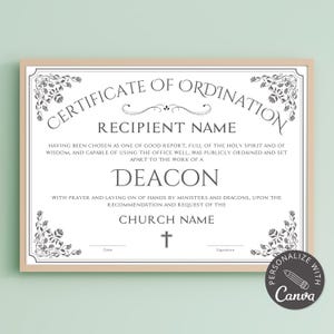 Editable Deacon Ordination Certificate | Minister License Canva ...
