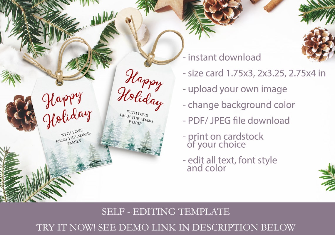 Christmas Gift Tag Template Printable Winter Holiday Favor | Etsy