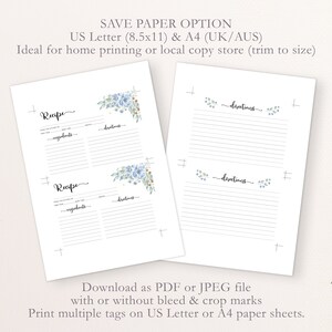 Recipe Cards Printable, Blue Floral Recipe Card Template, Editable ...