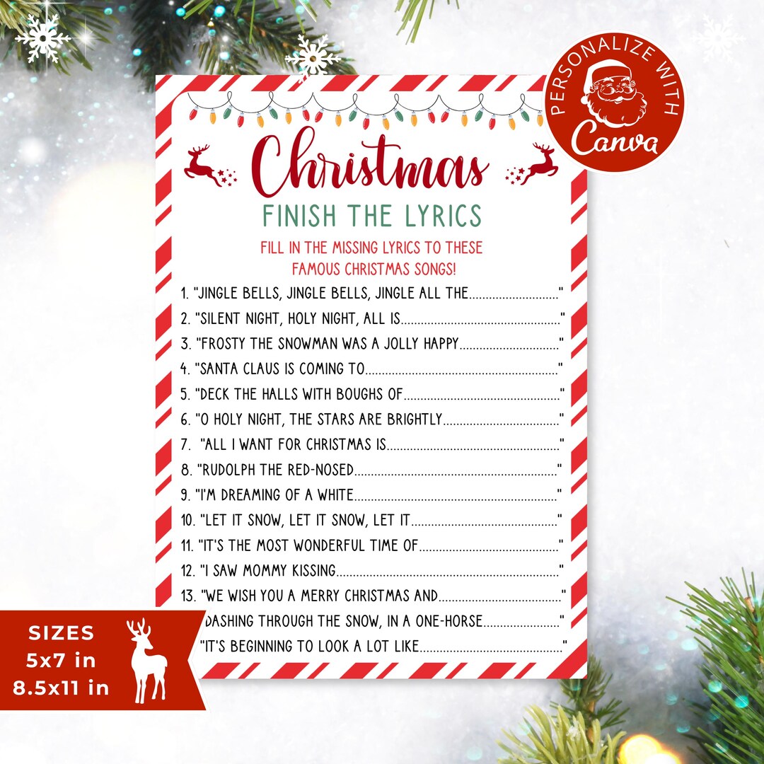 Editable Christmas Lyric Game | Finish the Phrase Holiday Party Game ...