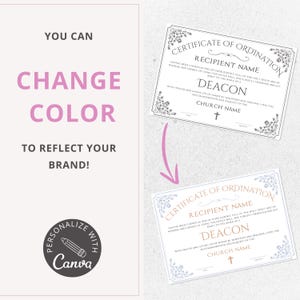 Editable Deacon Ordination Certificate | Minister License Canva ...