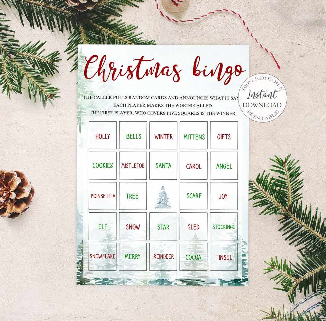 Christmas Bingo Game Template, Editable Christmas Bingo Cards Game ...