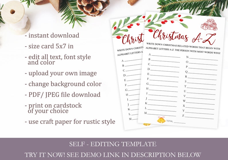 Christmas AZ Game Printable Christmas Party Family Games - Etsy