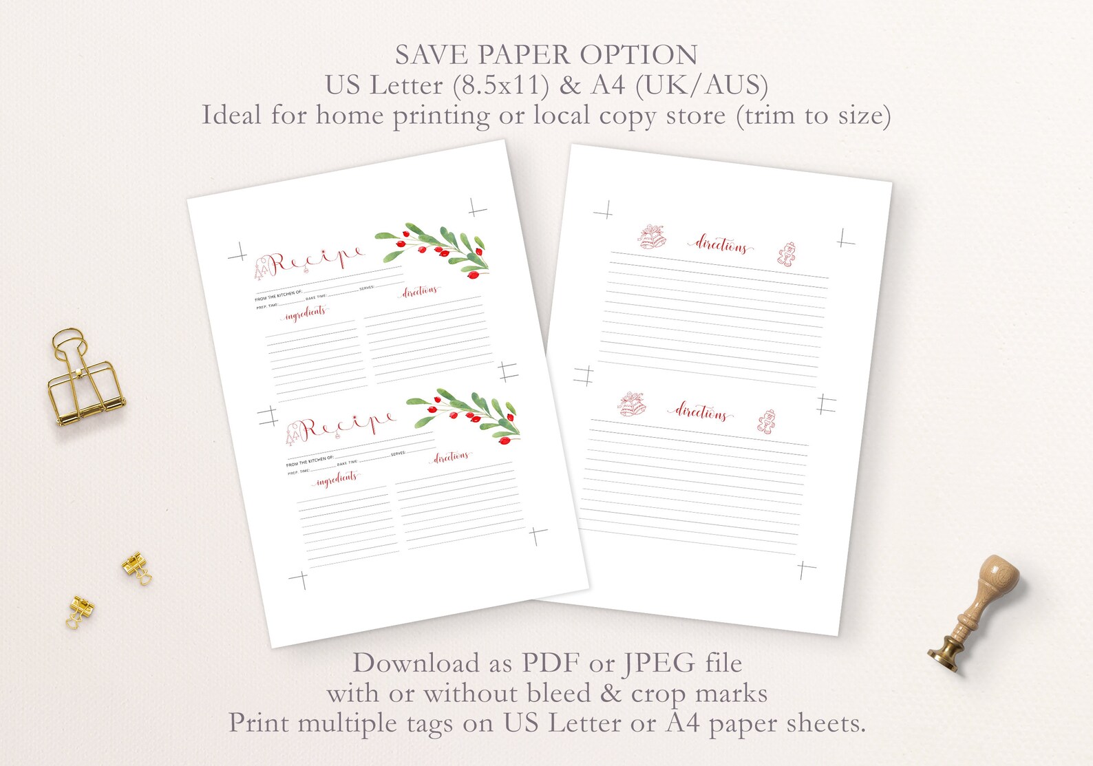 Christmas Recipe Cards Printable Holiday Recipe Card - Etsy