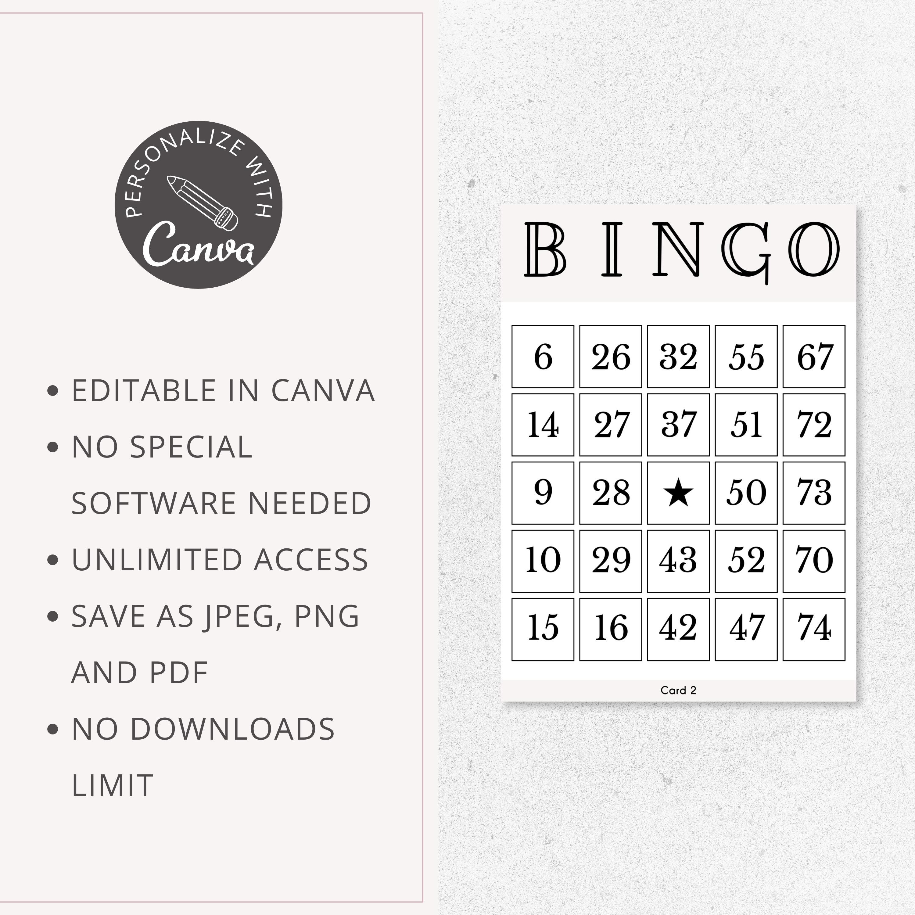 100 Printable Bingo Cards | 1, 2, 4 and 6 per Page, Custom Bingo Card ...