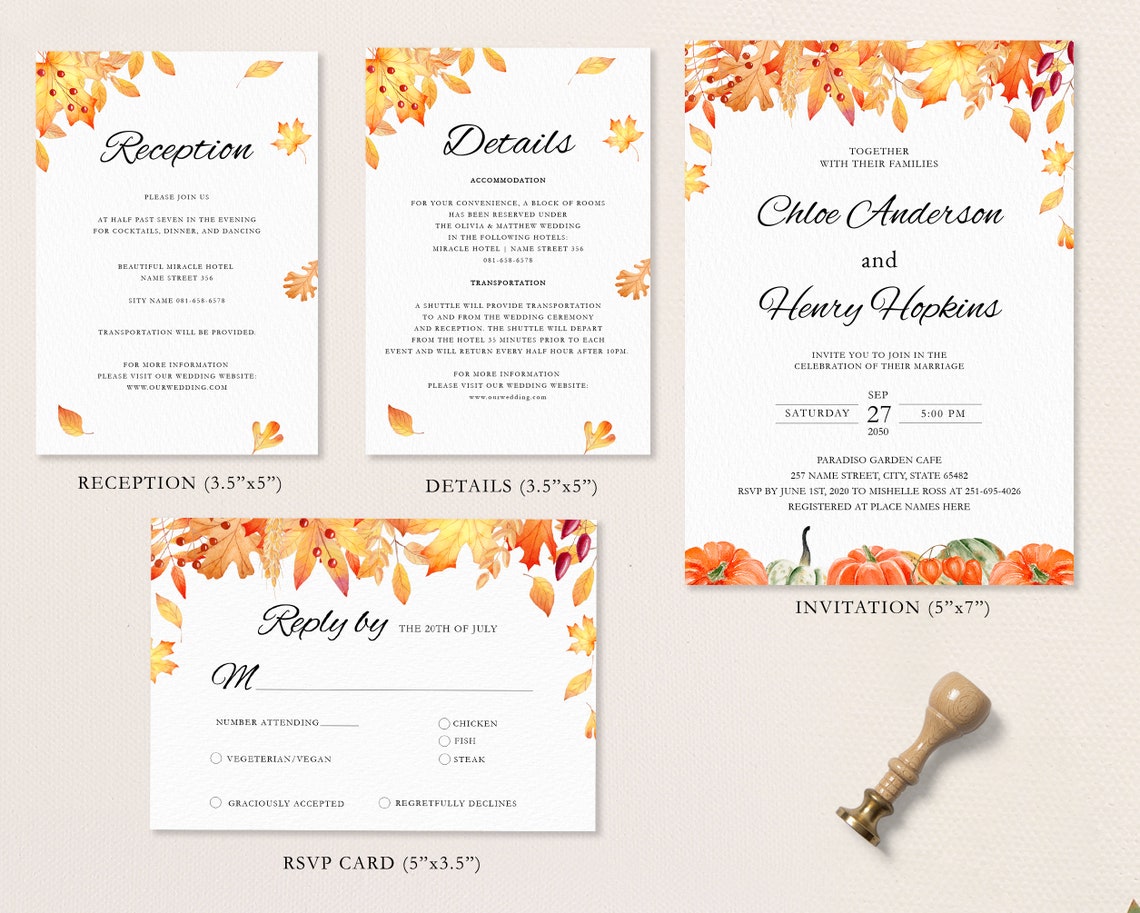 Fall Wedding Invitation Template Bundle Editable Fall Wedding - Etsy