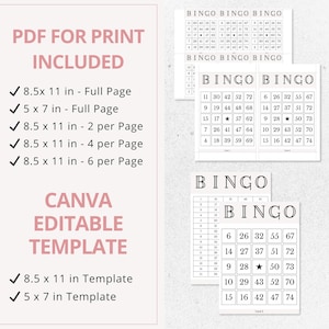 100 Printable Bingo Cards | 1, 2, 4 and 6 per Page, Custom Bingo Card ...