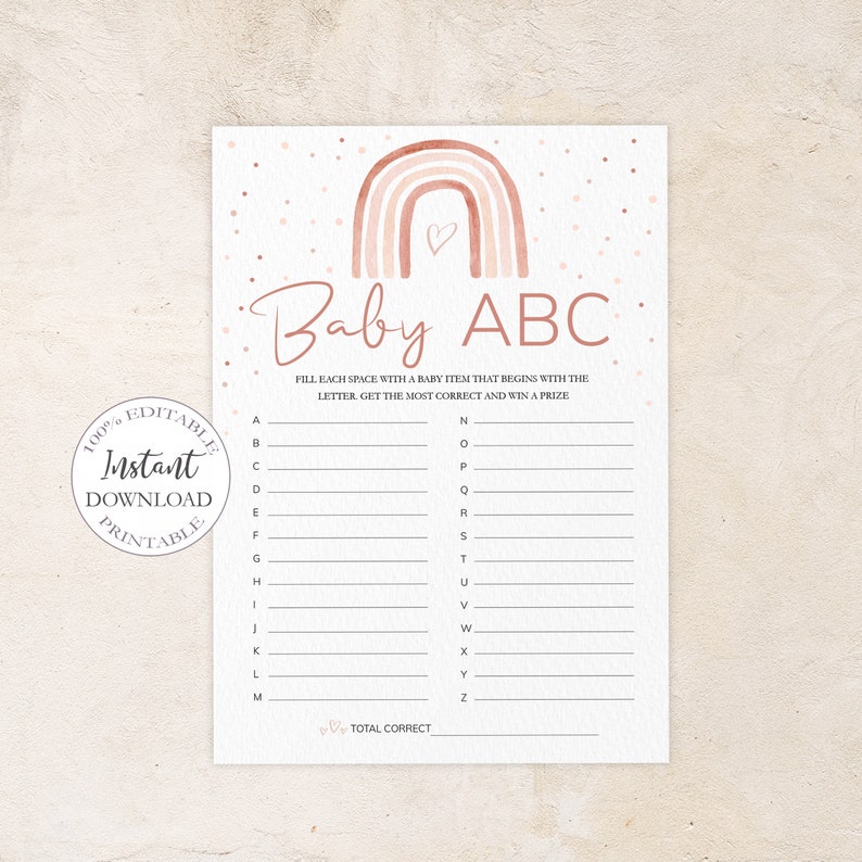 Baby ABC Game Boho Rainbow Baby Shower Printable Games Card | Etsy
