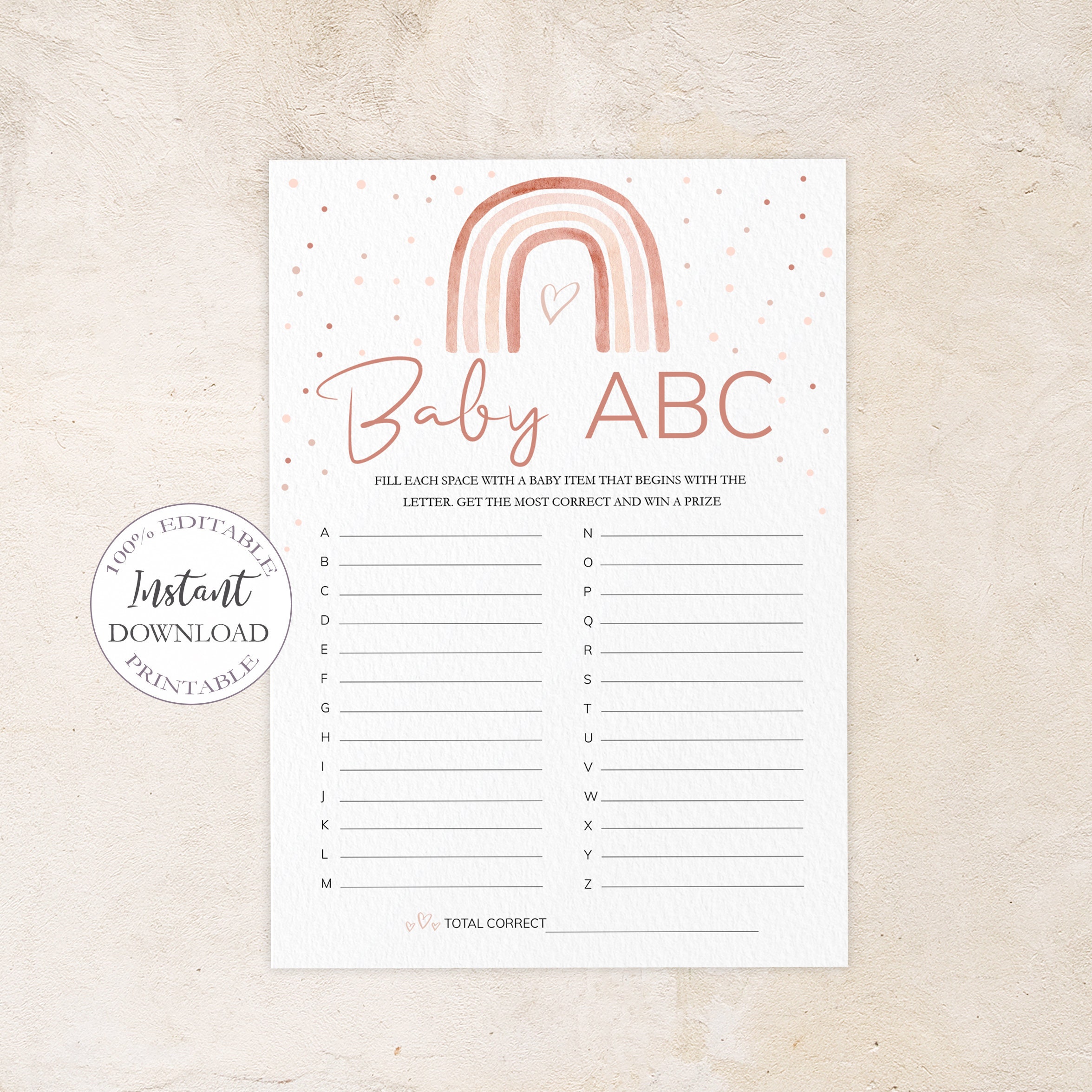 Printable Rainbow ABC Quiz Card 5x7 Baby Shower Card Rainbow Alphabet ...
